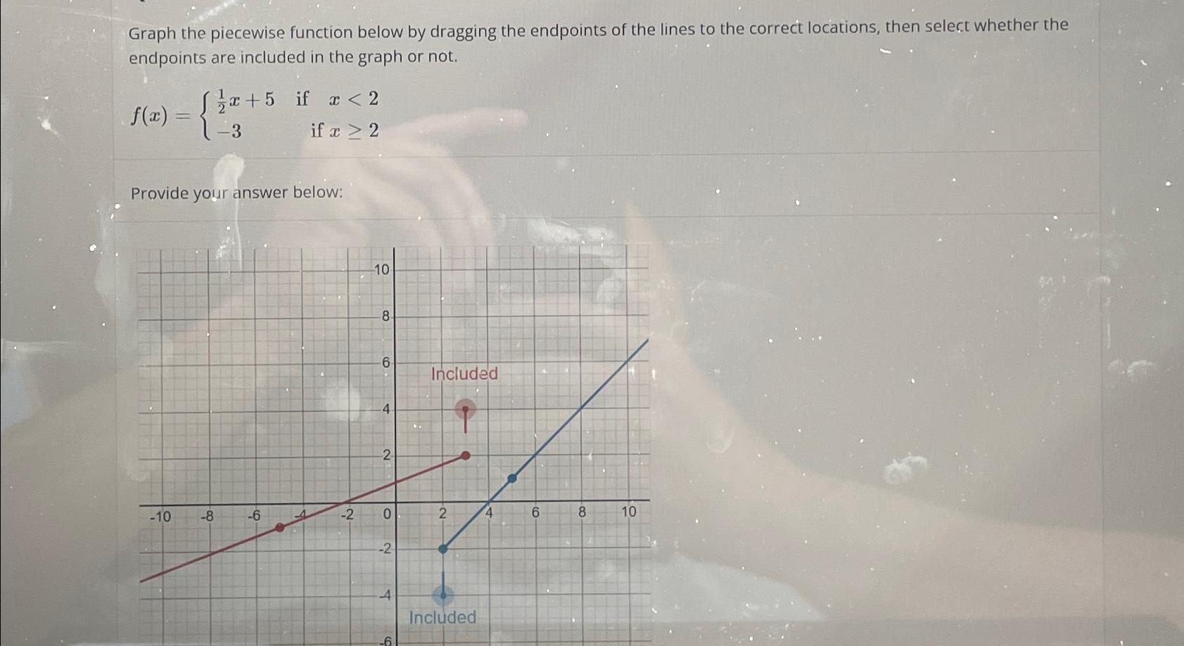 Solved Graph the piecewise function below by dragging the | Chegg.com