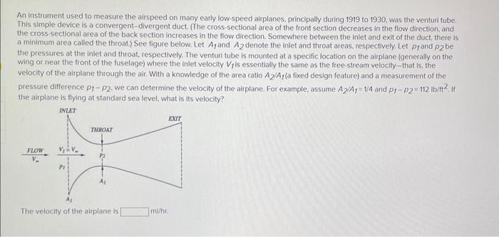 Solved An instrument used to measure the airspeed on many | Chegg.com