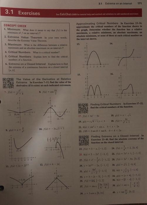 Solved 3.1 Extrema on an interval 171 3.1 Exercises See | Chegg.com
