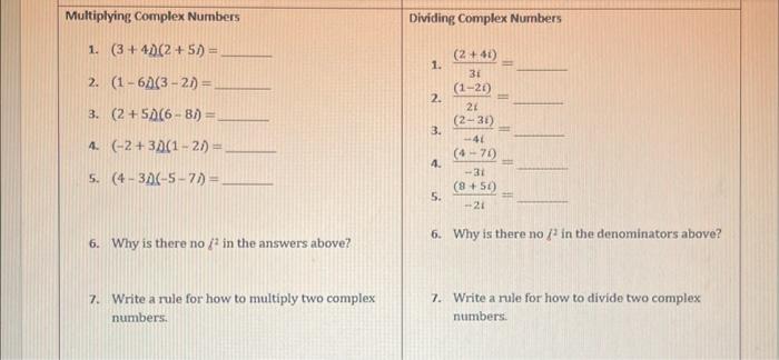 Solved Multiplying Complex Numbers 1. (3+4i)(2+5i)= 2. | Chegg.com