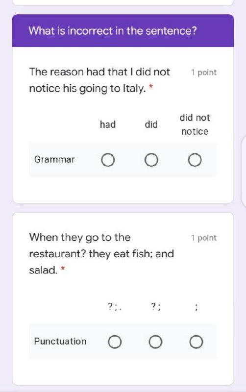 Solved What is incorrect in the sentence? ? 1 point The | Chegg.com