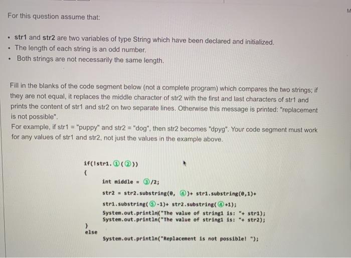 Solved M For This Question Assume That Str1 And Str2 Are 