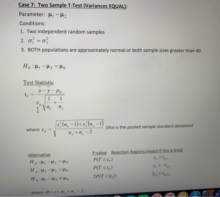 Solved Case 6: Two Sample T-Test (Variances UNEQUAL): | Chegg.com