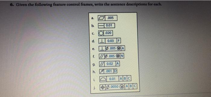 Solved 6. Given the following feature control frames, write | Chegg.com