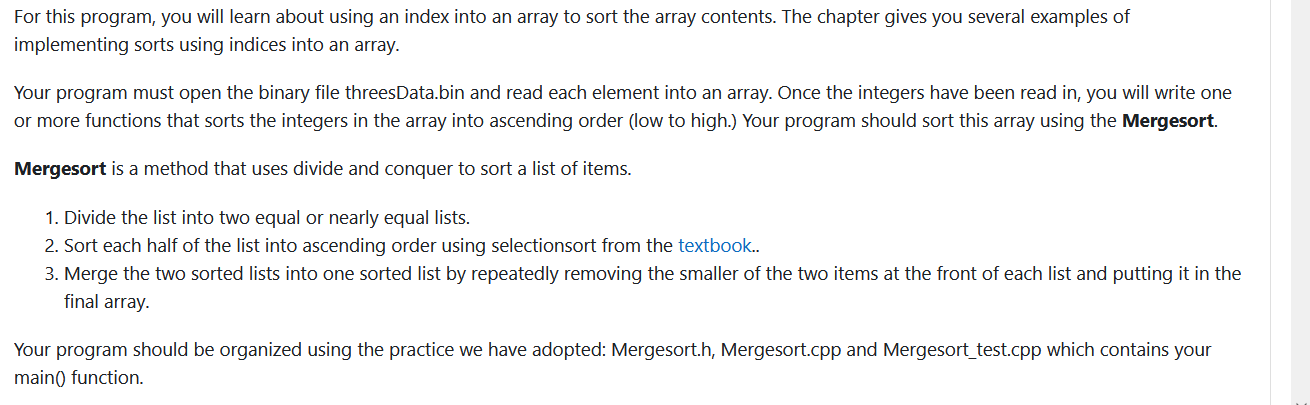 Solved For this program, you will learn about using an index | Chegg.com