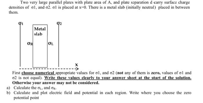 Solved Two very large parallel plates with plate area of A, | Chegg.com