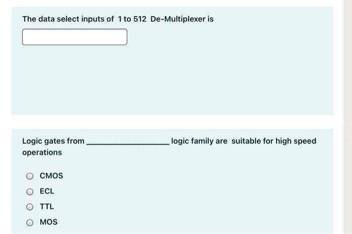 Solved The data select inputs of 1 to 512 De-Multiplexer is | Chegg.com