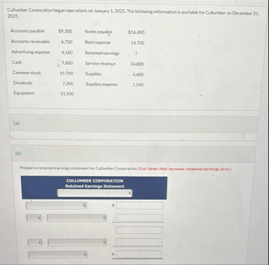 Solved Cullumber Corporation began eperations on January | Chegg.com