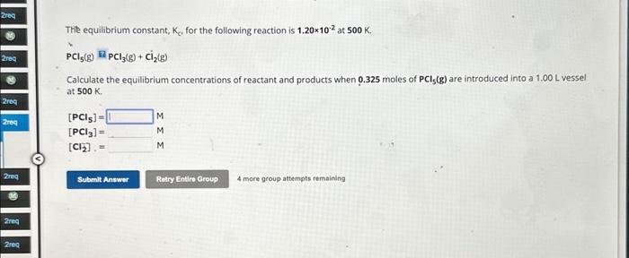 Solved The equilibrium constant, K0 for the following | Chegg.com