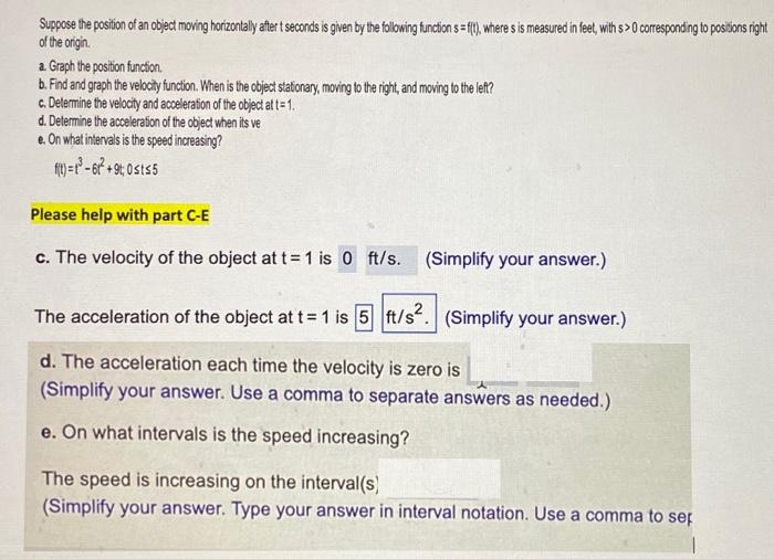 Solved Suppose the position of an object moving horizontally | Chegg.com