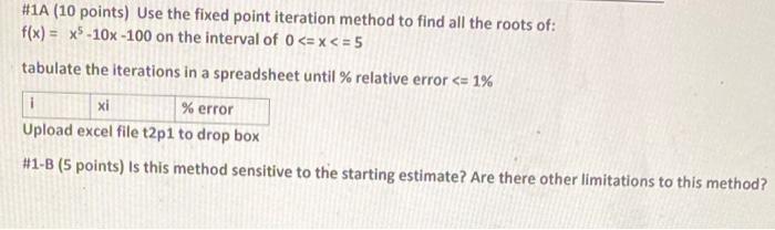 Solved \#1A (10 points) Use the fixed point iteration method | Chegg.com
