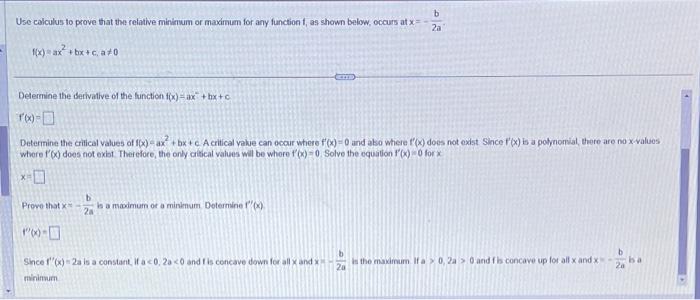 Solved Use calculus to prove that the relative minimum or | Chegg.com