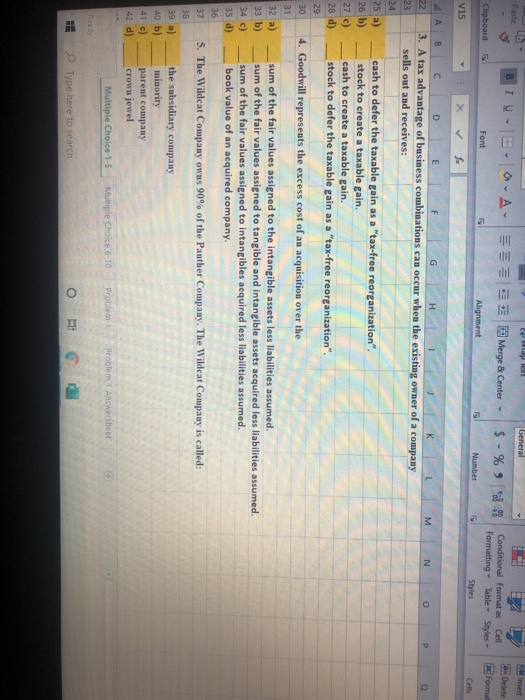 Solved General Paste BIU O-A-Merge & Center O Delete $ - % | Chegg.com