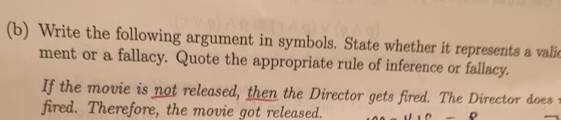 Solved b) Write the following argument in symbols. State | Chegg.com