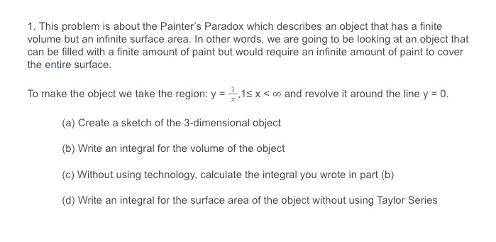Solved 1. This problem is about the Painter's Paradox which | Chegg.com