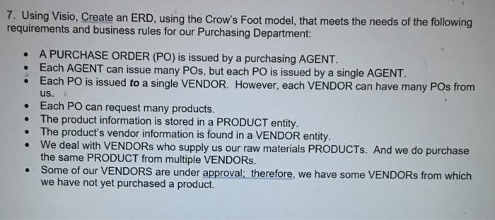 Solved 7. Using Visio, Create an ERD, using the Crow's Foot | Chegg.com