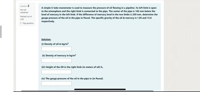 Solved A simple U tube manometer is used to measure the | Chegg.com