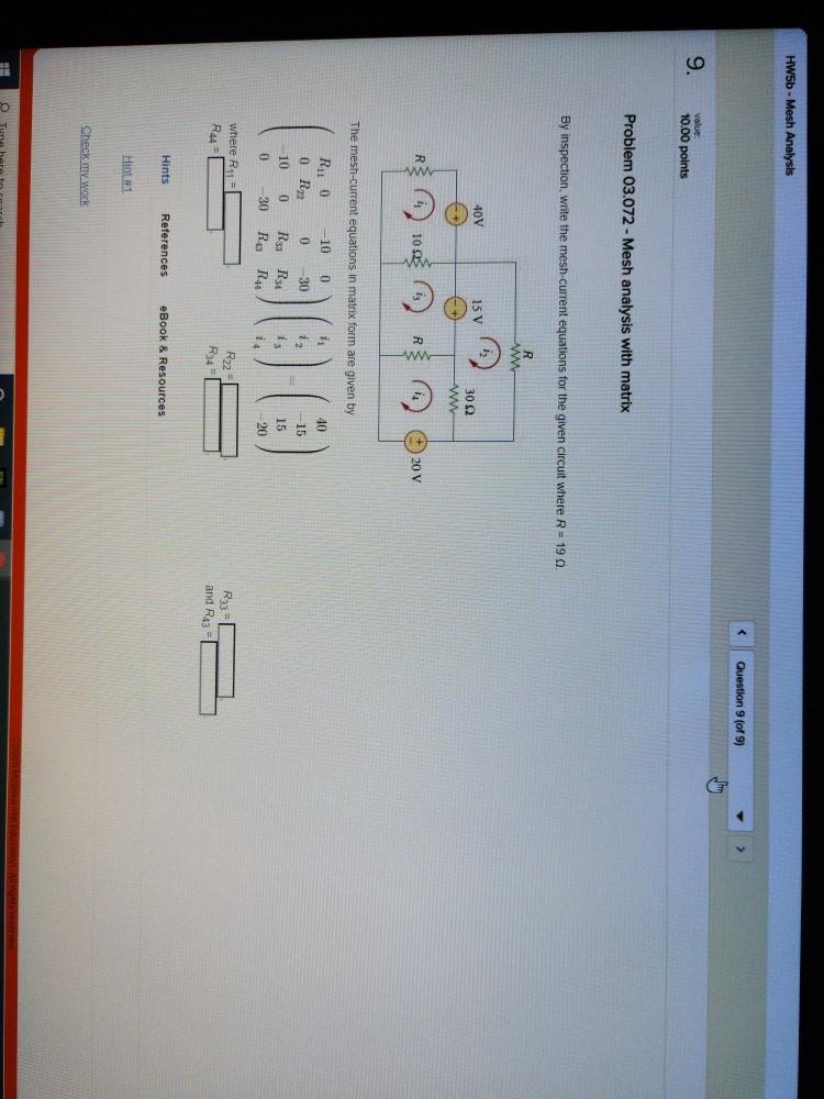Solved HW5b - Mesh Analysis Question 9 (of 9) 9. value: | Chegg.com