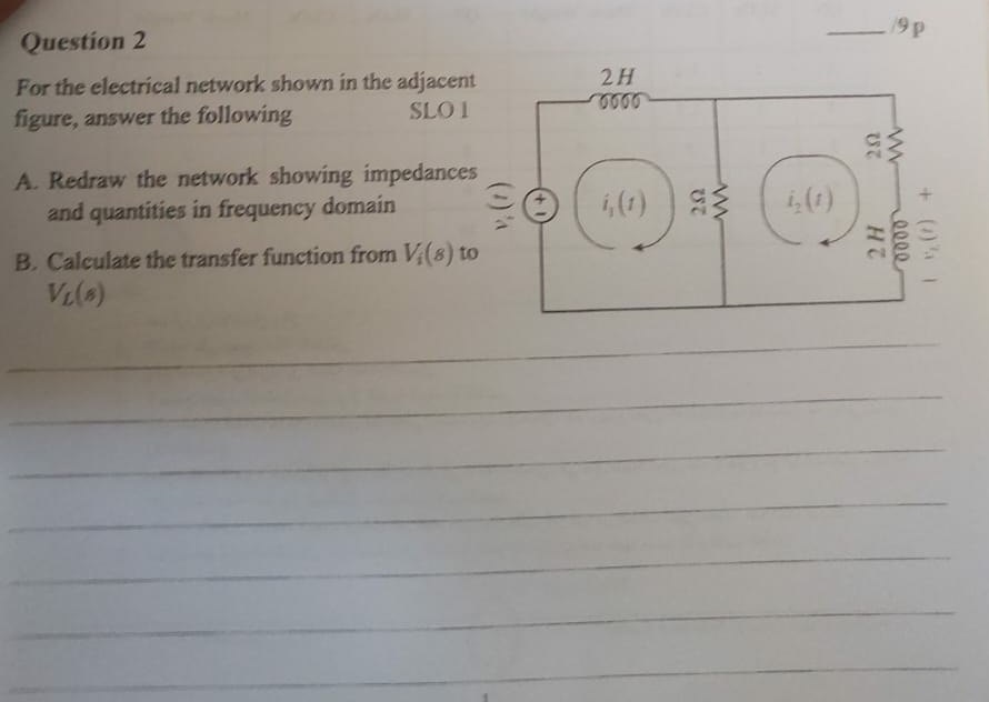 Solved Question 2For the electrical network shown in the | Chegg.com
