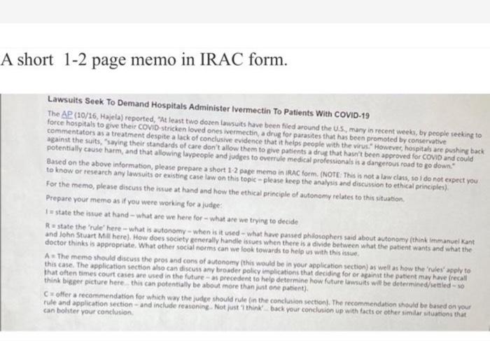 A short 1-2 page memo in IRAC form. Lawsuits Seek To | Chegg.com