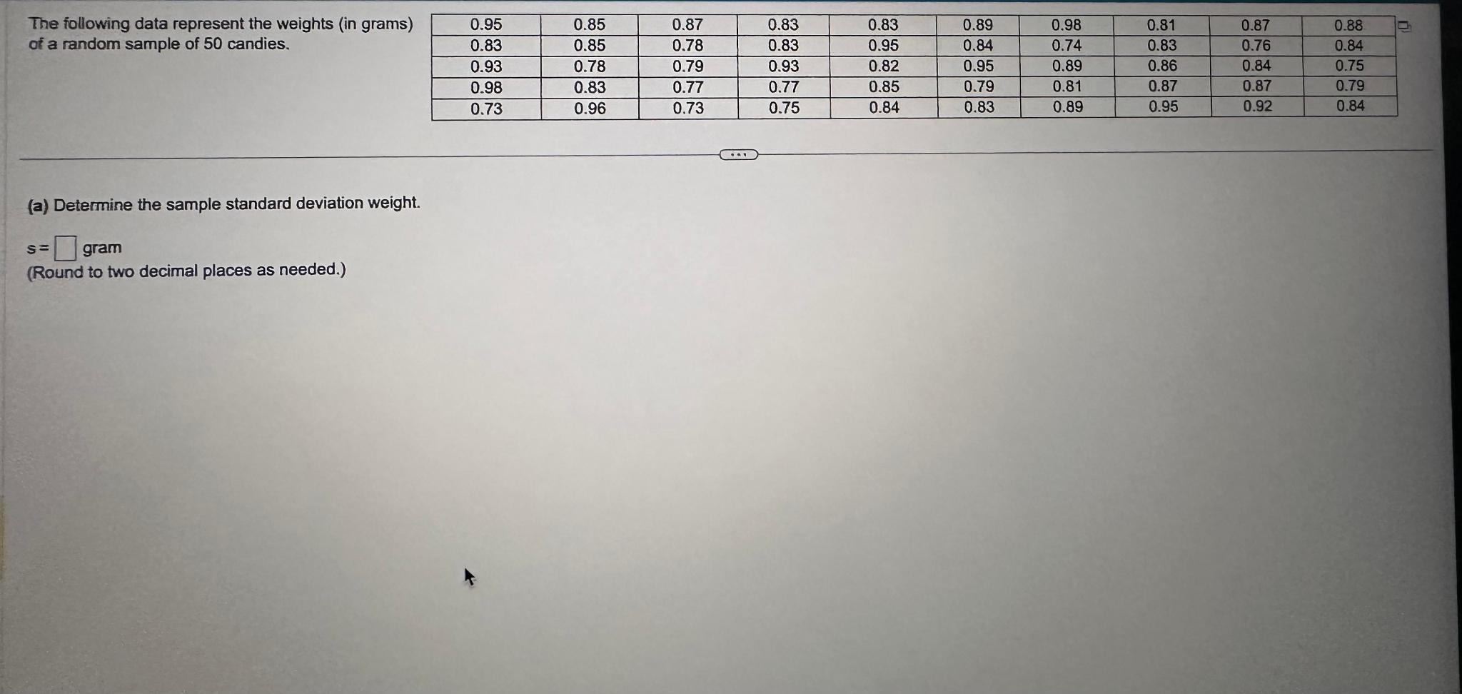 Solved The following data represent the weights (in grams) | Chegg.com