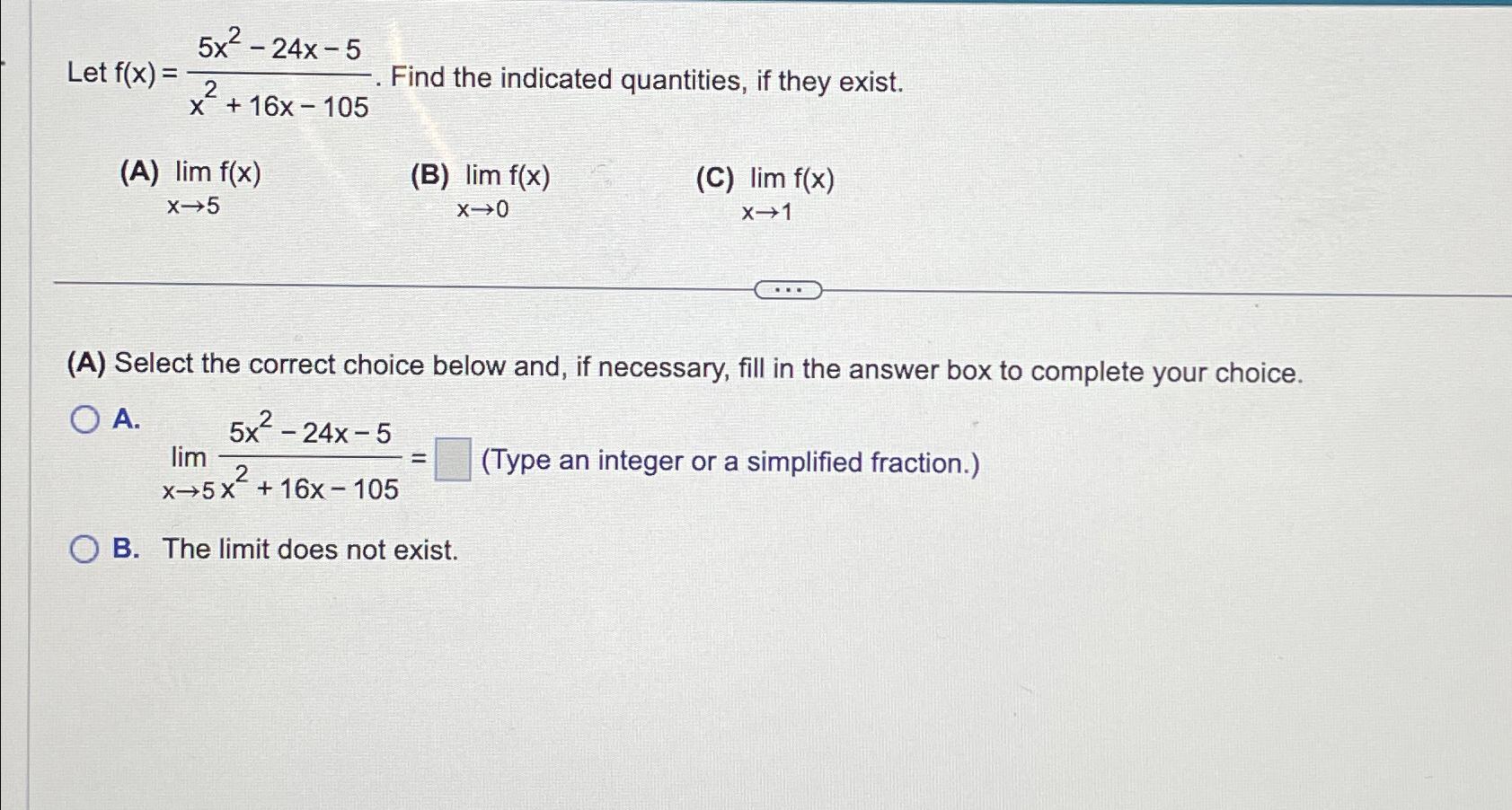 Solved Let f(x)=5x2-24x-5x2+16x-105. ﻿Find the indicated | Chegg.com