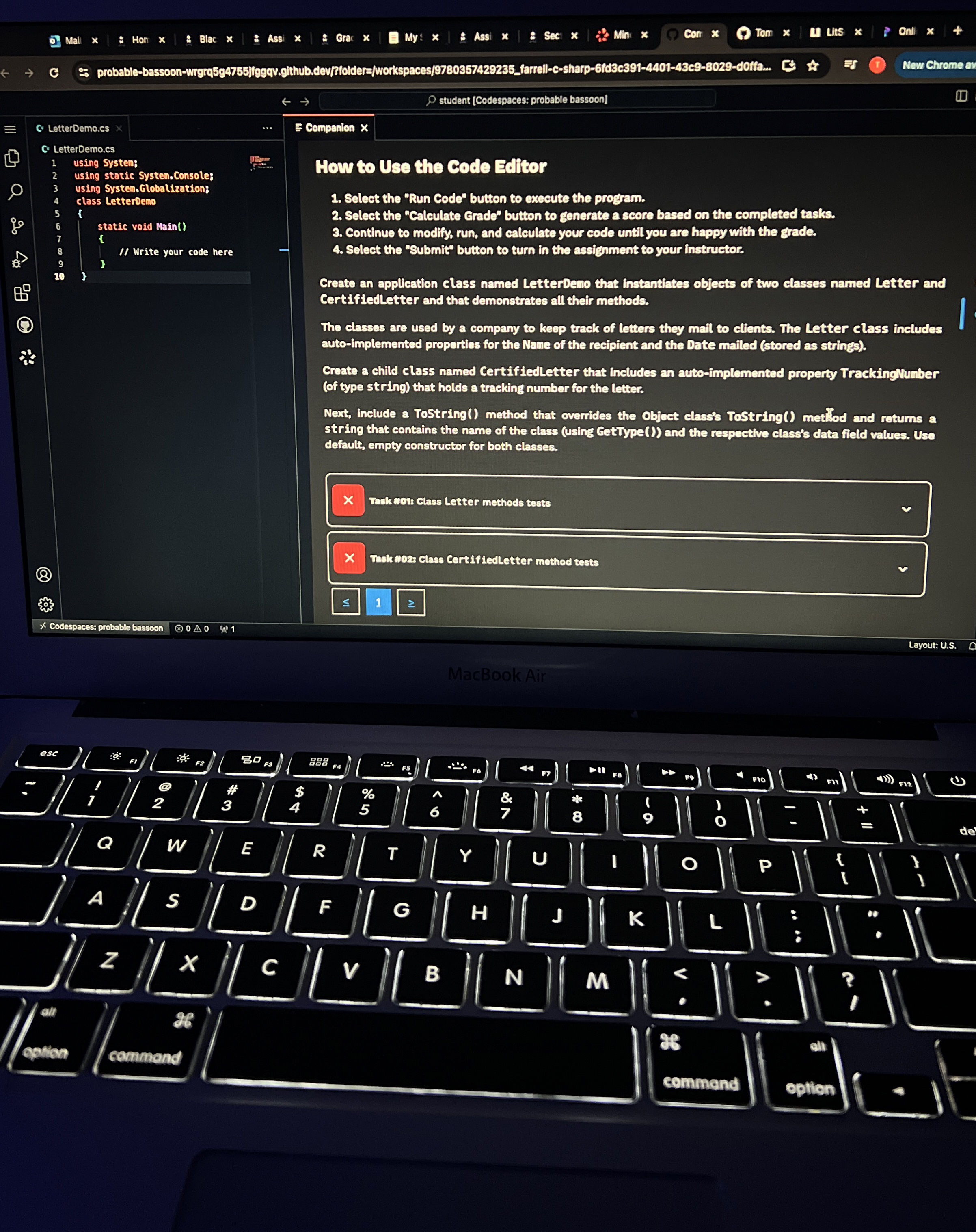 Solved Create an application class named LetterDemo that | Chegg.com
