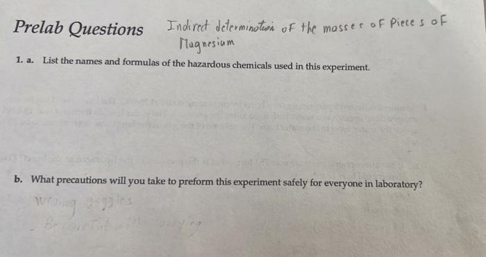 Solved Prelab Questions Indirect determinotion of the masses | Chegg.com