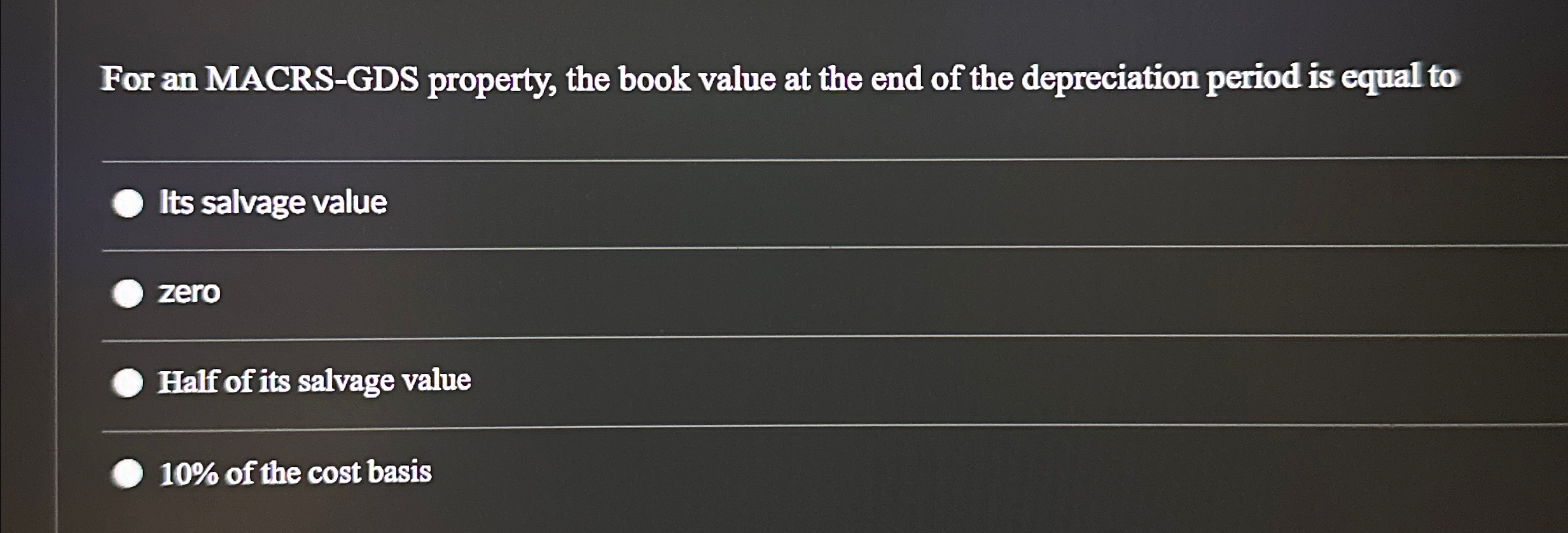 Solved For an MACRS-GDS property, the book value at the end | Chegg.com