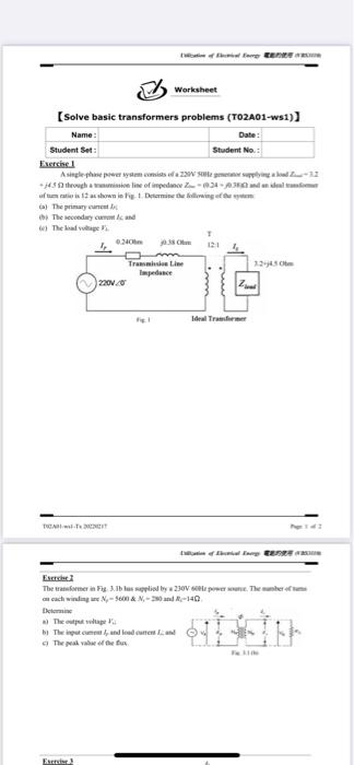 Solved Worksheet [Solve basic transformers problems | Chegg.com