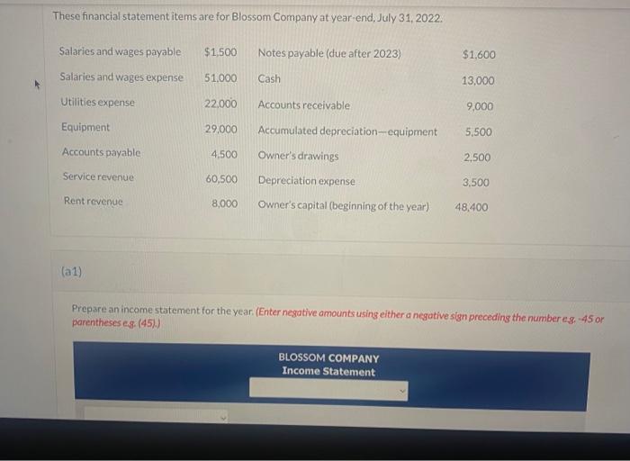 Solved Prepare an income statement for the year. (Enter | Chegg.com