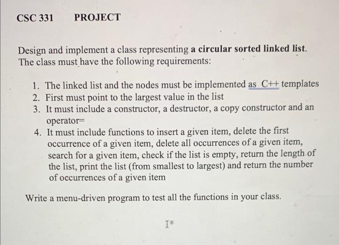 Solved CSC 331 PROJECT Design and implement a class | Chegg.com