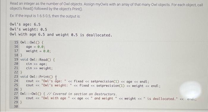Solved Read An Integer As The Number Of Owl Objects Assign