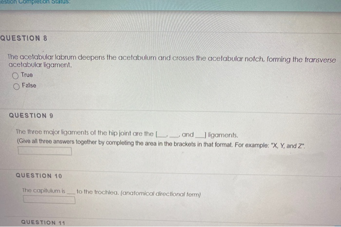 Solved estion completion Status. QUESTION 8 The acetabular | Chegg.com