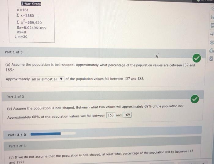 Solved 1-Var-Stats x=161 Σχ=2680 Σ'-359,620 Sx=8.024961059 | Chegg.com