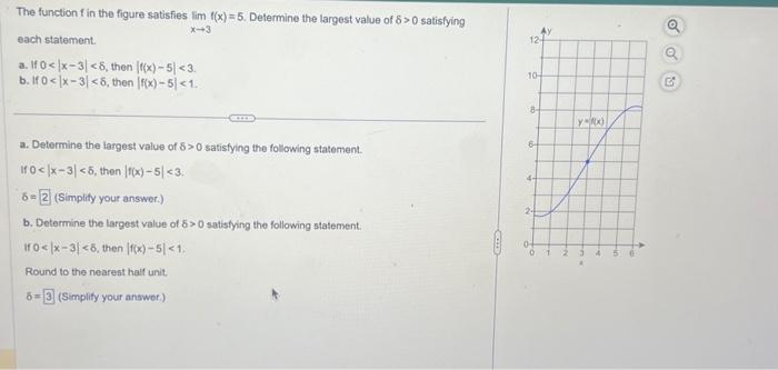 Solved The function f in the figure satisfies limx→3f(x)=5. | Chegg.com