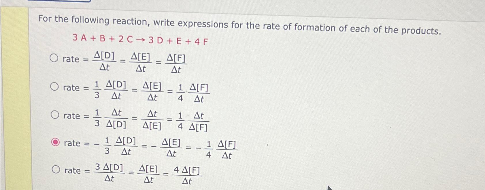 Solved For the following reaction, write expressions for the | Chegg.com
