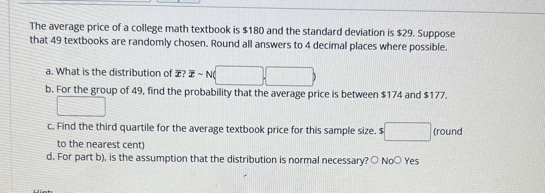 Solved The average price of a college math textbook is $180 | Chegg.com