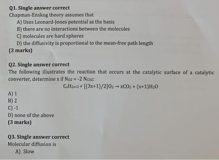 Solved Q1. Single answer correct Chapman-Enskog theory | Chegg.com