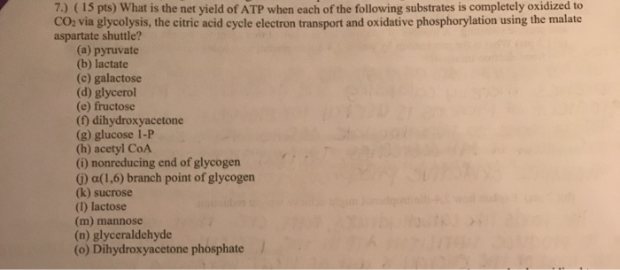 Solved 7.) (15 pts) What is the net yield of ATP when each | Chegg.com