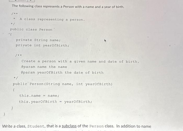 Solved Write a class, student, that is a subclass of the | Chegg.com