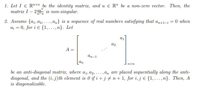 Solved Let IinRn×n ﻿be the identity matrix, and uinRn ﻿be a | Chegg.com