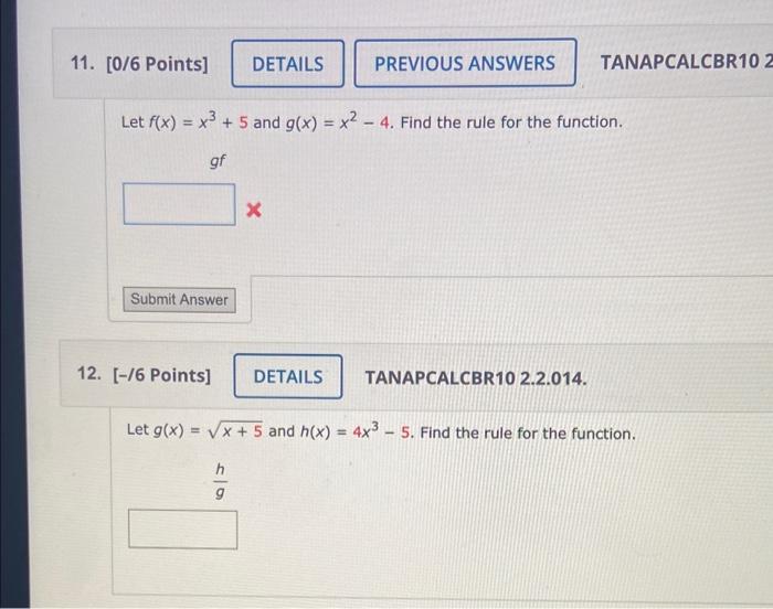 Solved Let f(x)=x3+5 and g(x)=x2−4. Find the rule for the | Chegg.com