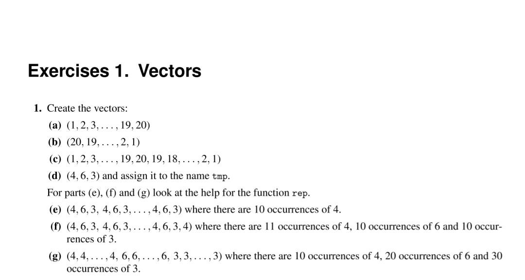 Solved Exercises 1. Vectors 1. Create the vectors: (a) | Chegg.com