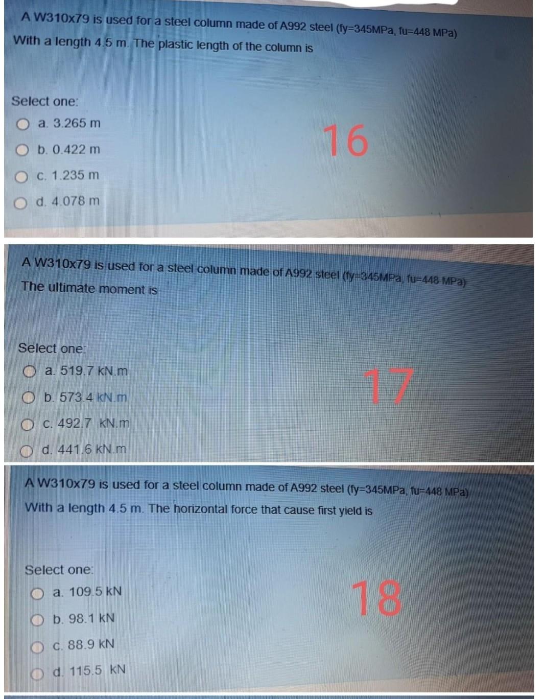Solved A W310x79 is used for a steel column made of A992 | Chegg.com
