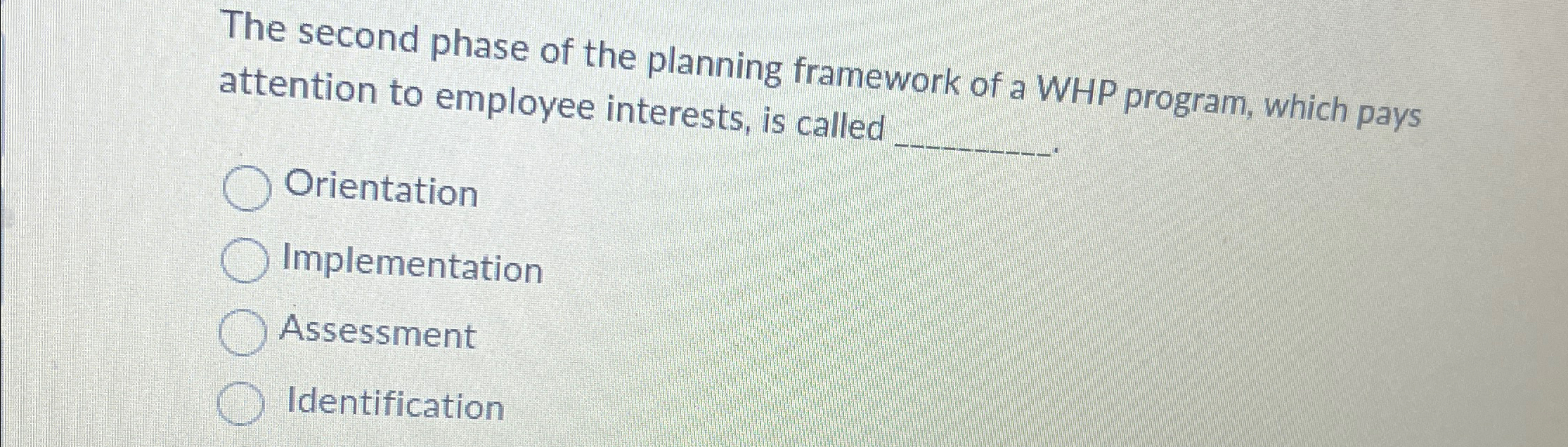 Solved The second phase of the planning framework of a WHP | Chegg.com