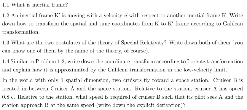 Solved 1.1 ﻿What is inertial frame?1.2 ﻿An inertial frame K' | Chegg.com