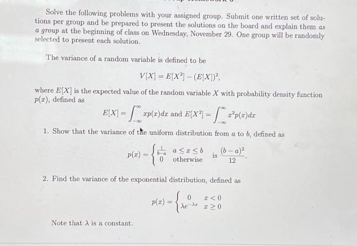 Solved The variance of a random variable is defined to be | Chegg.com