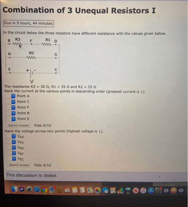 Solved Combination of 3 Unequal Resistors I Due in 9 hours, | Chegg.com
