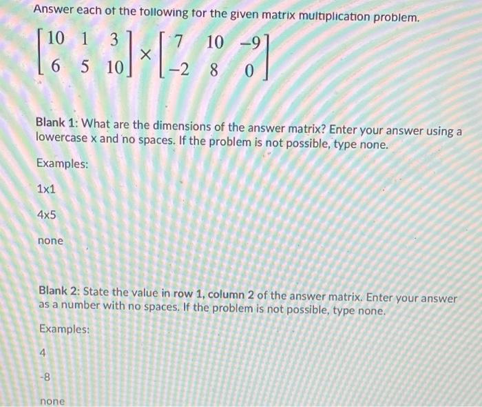 Solved Answer each of the following for the given matrix | Chegg.com